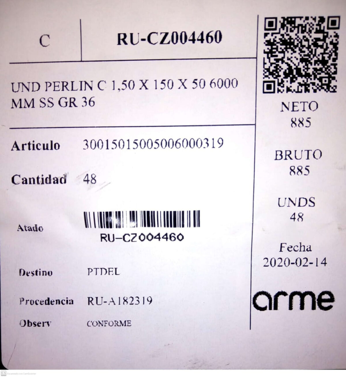 Perlin 150 X 50 X 1.5mm X 6m (cal 16) – Cod 1574 – Cementos cauca